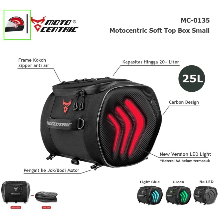 Motocentric Soft Top Box LED Tail Bag Small | Touring Motorcycle Back ...