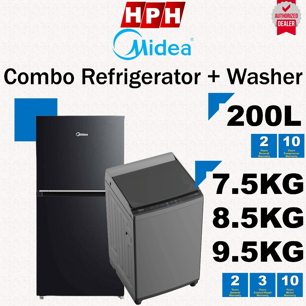 [COMBO SET] Midea 2 Door 200L 240L 280L 330L Refrigerator & 7.5KG 8.5KG Washing Machine ...