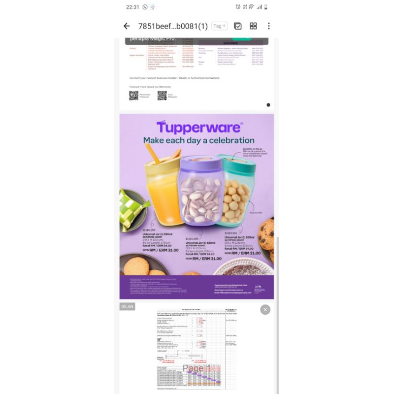 UNIVERSAL JAR 550ML FREE STRAWTUPPERWARE/HAMPER TUPPERWARE/HADIAH ...