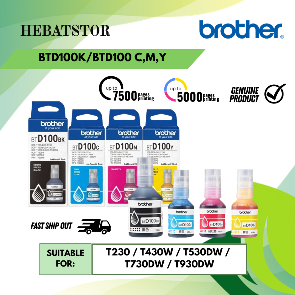 ORIGINAL Brother BTD100 Refill Ink Black, Cyan, Magenta, Yellow, BTD ...