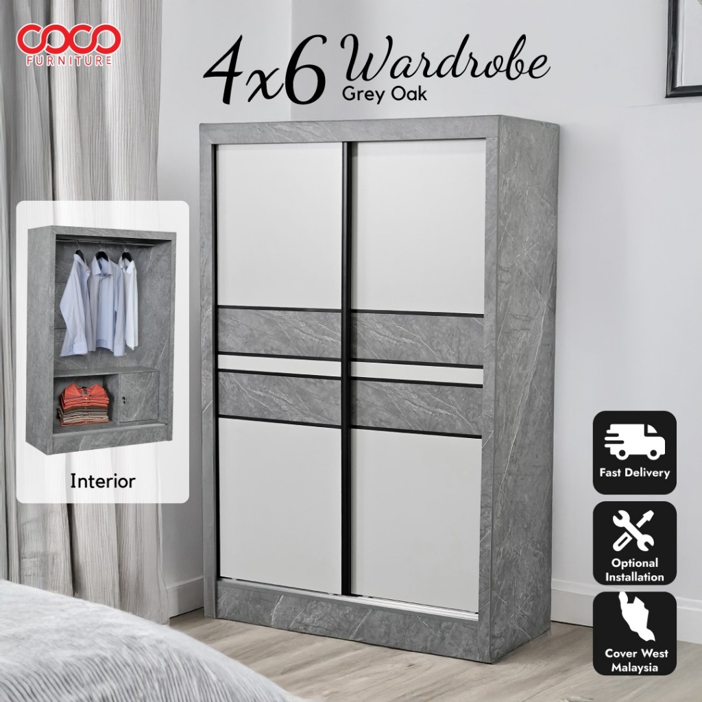Free install COCO 4Ftx6Ft Sliding Door Wardrobe/4 Kaki Almari Baju ...
