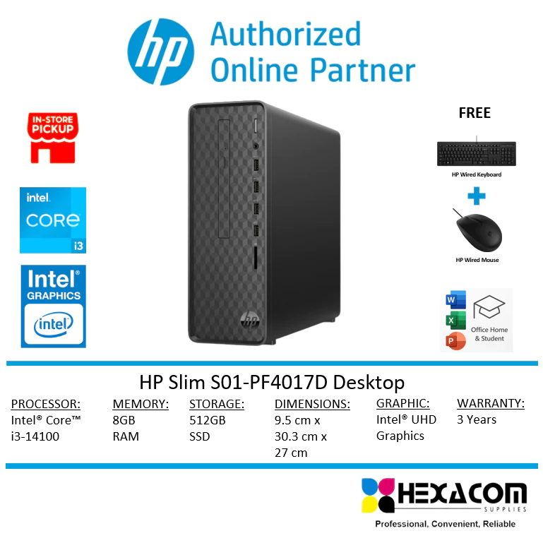 HP Slim S01-PF4017D/PF4016D Desktop(i3-13100 or i5-13400/8GB RAM/512GB ...