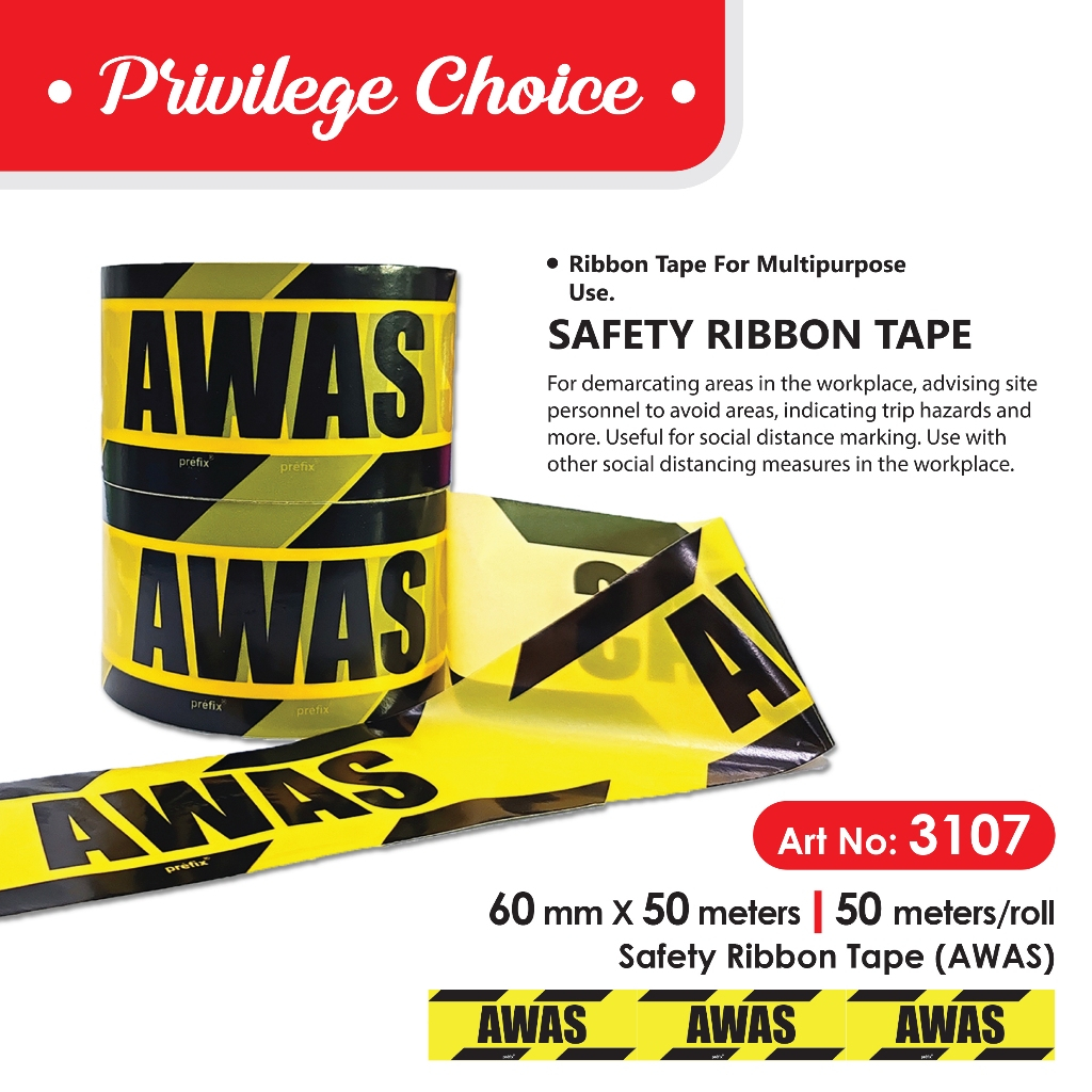 3107- 60mm x 50meter Awas Ribbon Tape / Tape Awas / Safety Ribbon Tape ...