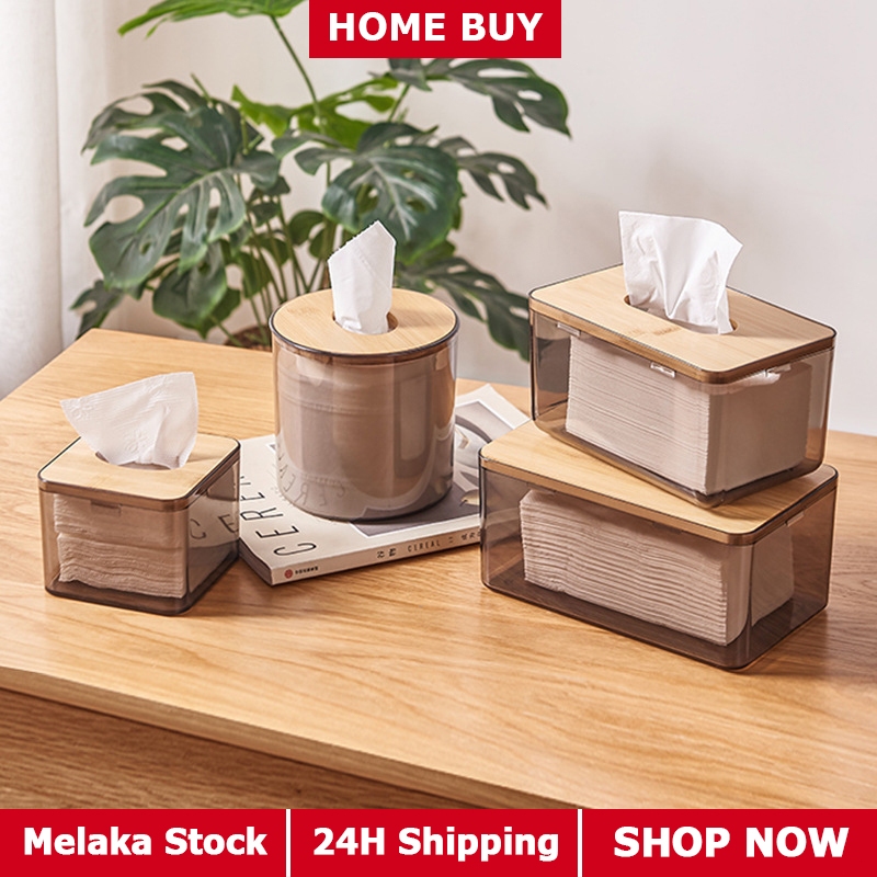 Tissue Box Wood Cover Transparent Tissue Storage Box Kotak Tisu Paper ...