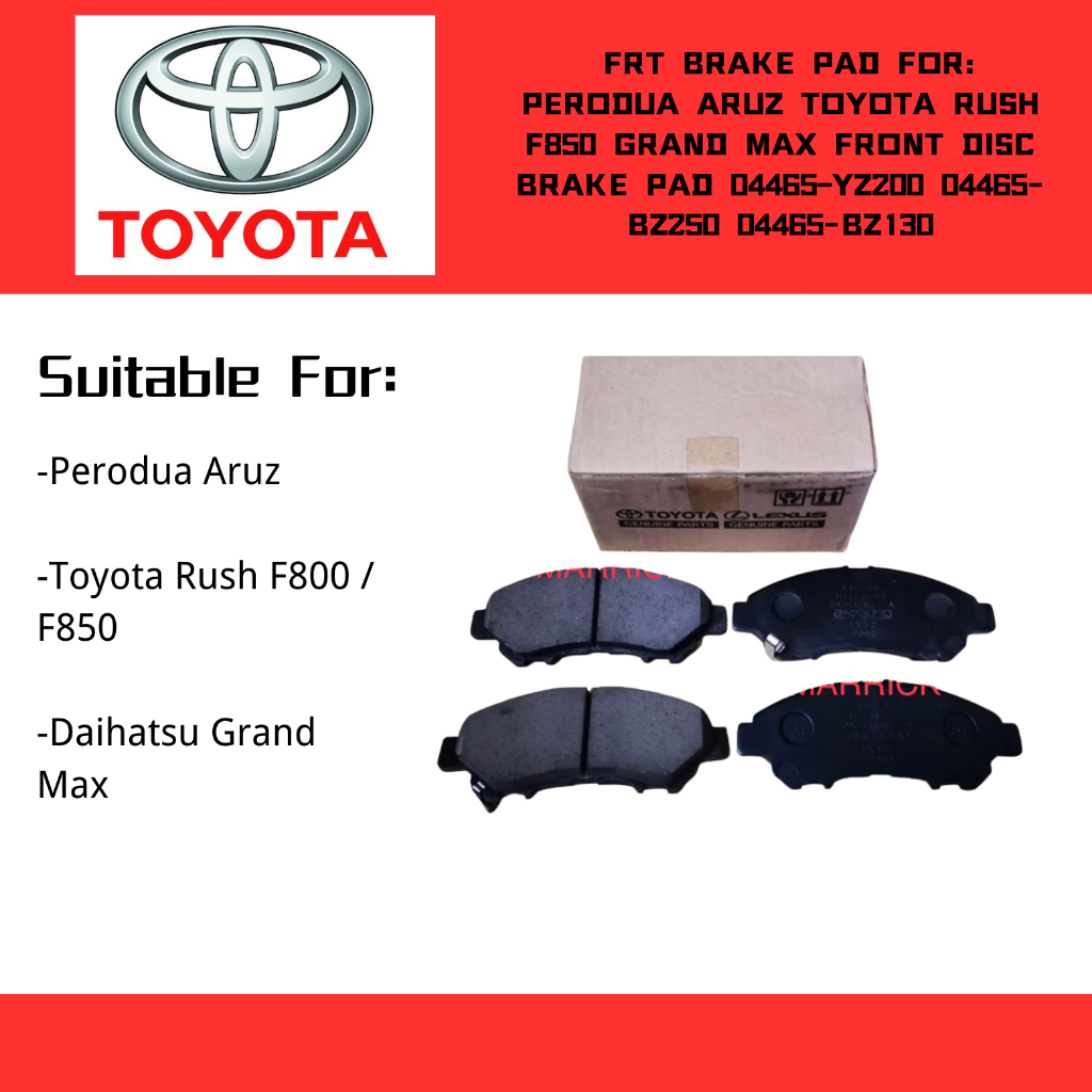 FRT BRAKE PAD FOR: PERODUA ARUZ TOYOTA RUSH F850 GRAND MAX FRONT DISC ...