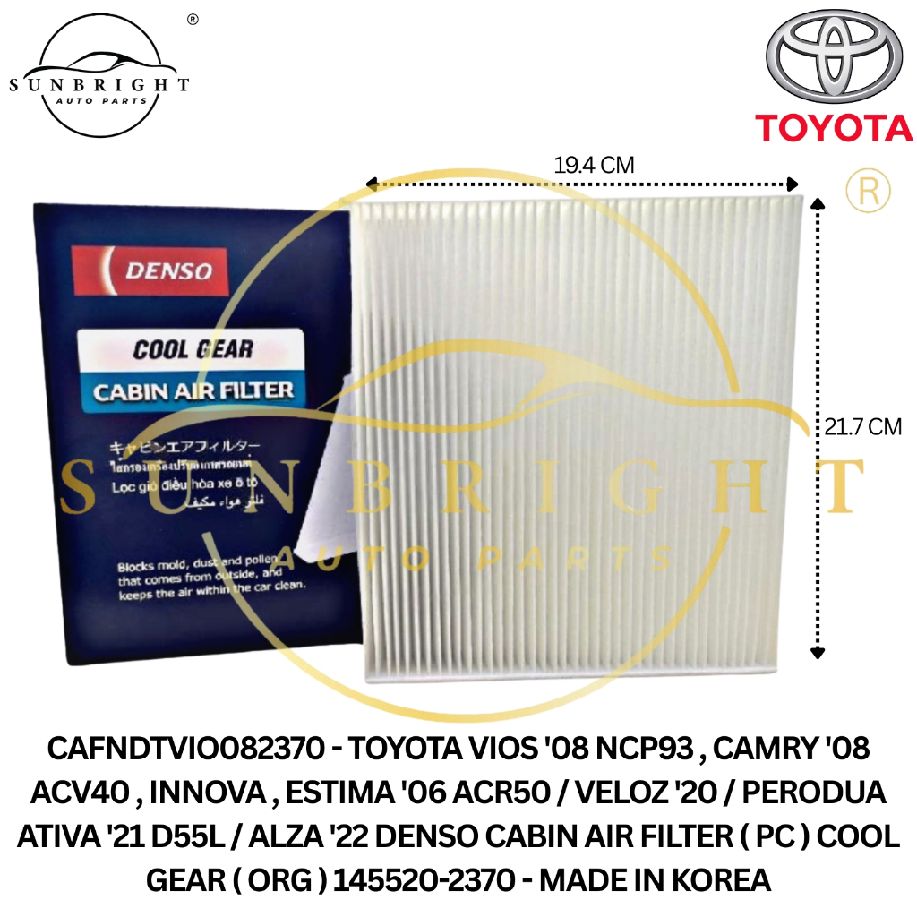 TOYOTA VIOS , CAMRY , INNOVA , ESTIMA / ATIVA DENSO CABIN AIR FILTER ...