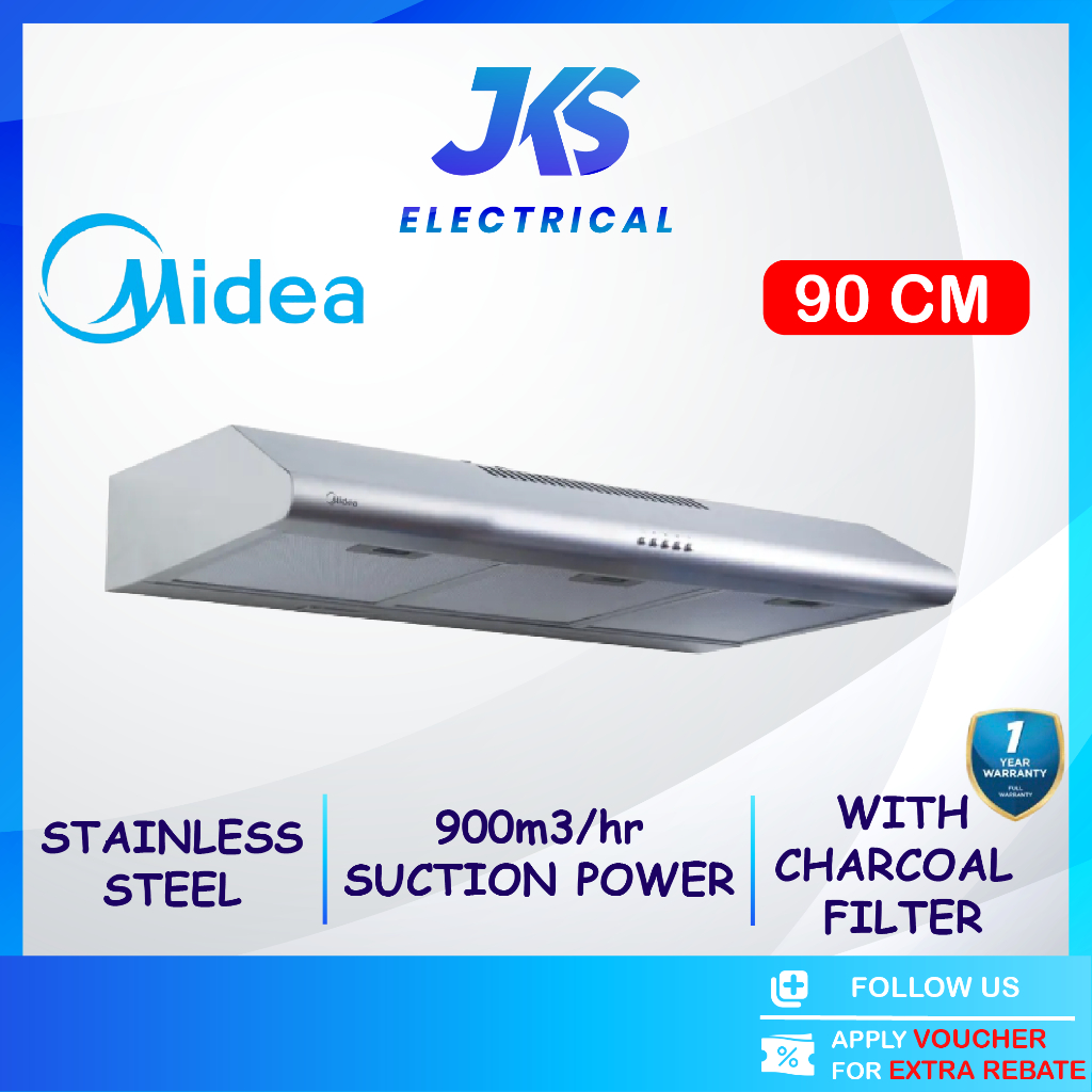 Midea Slim Cooker Hood 900m3/hr | Stainless Steel & Black | LED Lamp ...