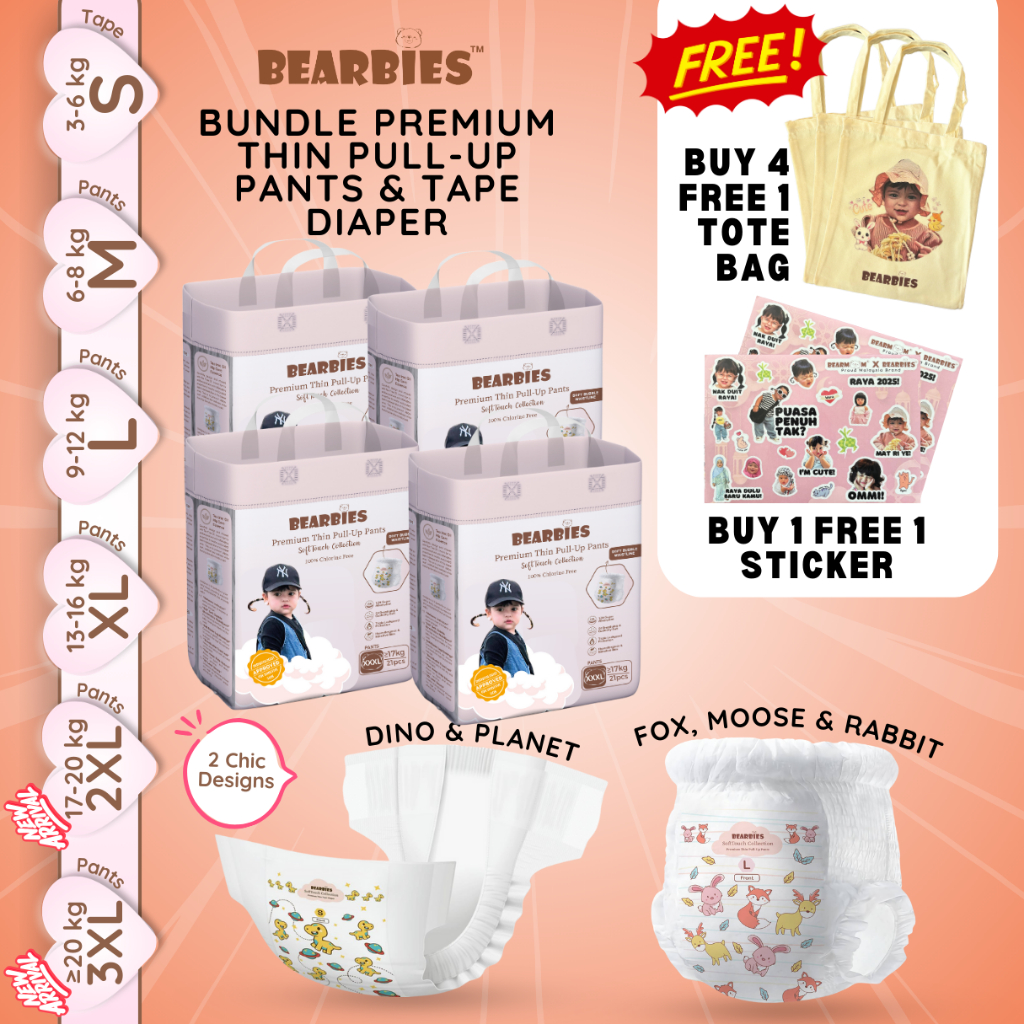 (BUNDLE 4 PACKS) BEARBIES by BEARMOM Baby Diapers Pants Diaper Lampin ...