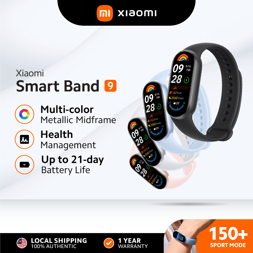 Xiaomi Mi Band 9 Smartwatch AMOLED Display 150+ Sport Modes 5ATM Water ...