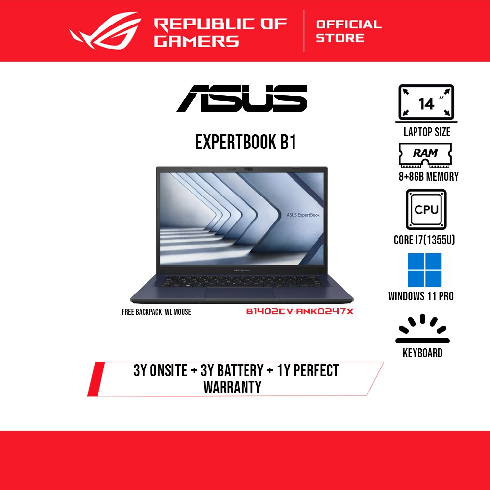 ASUS ExpertBook B1 B1402 Laptop i7-1355U 16GB (8+8) 512G 14" FHD ...