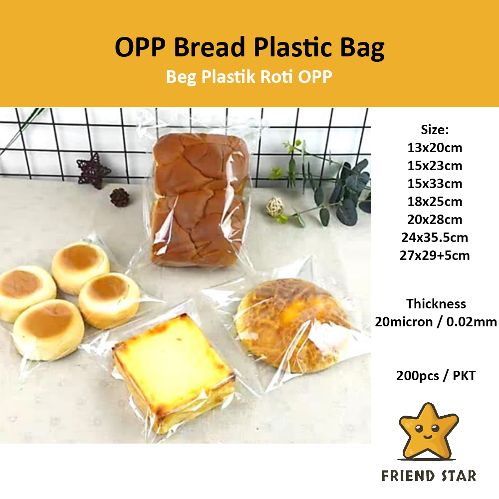 Beg Plastik [200pcs] [7 Sizes] Opp Transparent Bread Plastic Bag ...