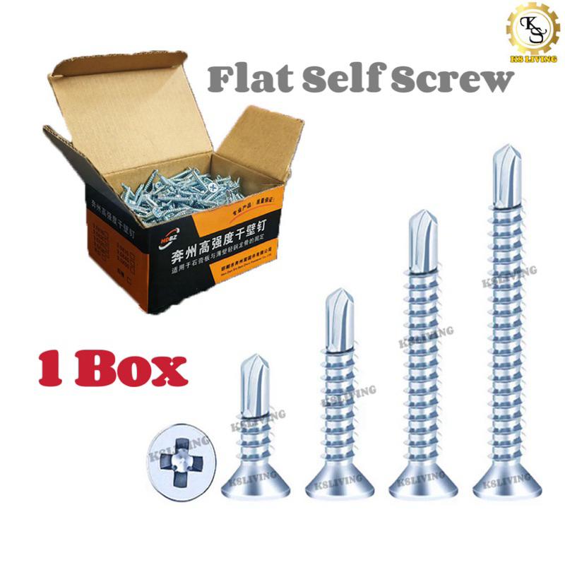 Kim.S [1 Box] Heavy Duty SD-Flat Self Driling Screw Flat Head Sheet ...