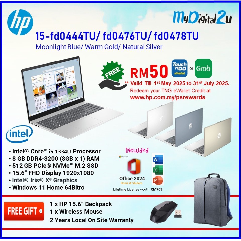 HP Laptop 15-fd0444TU- Blue/ 15-fd0476TU- Gold/ 15-fd0478TU - Silver ...