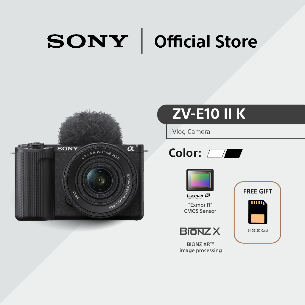 Sony ZV-E10 II vlog camera + 16-50mm Power Zoom Lens | ZV-E10M2K | Free Gift [64 GB SD Card+ NP ...