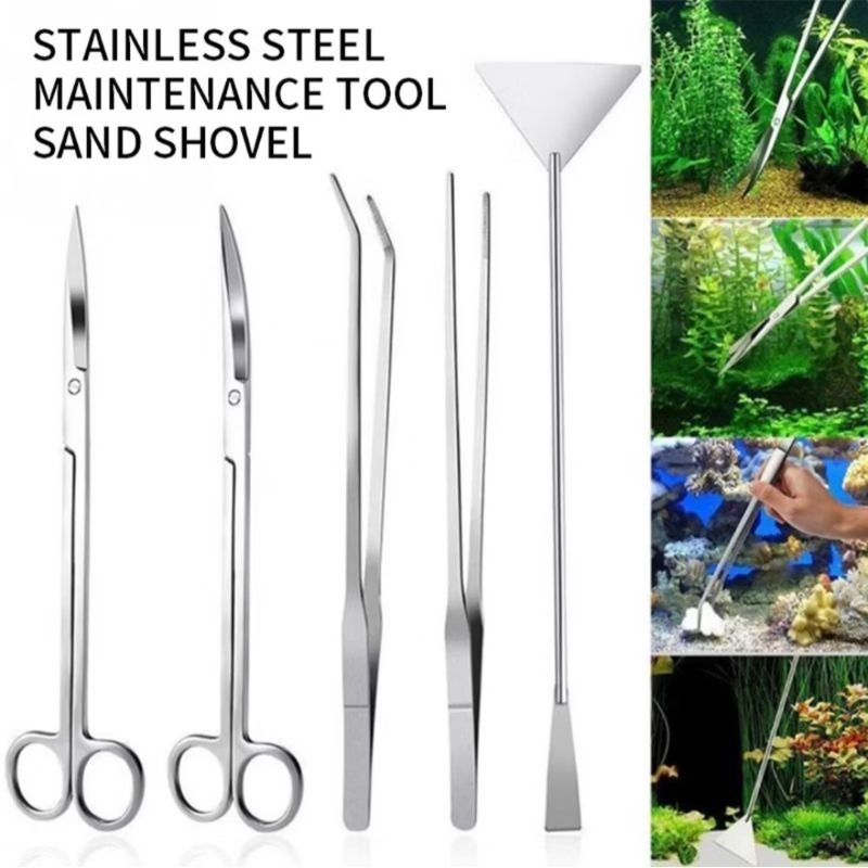 Stainless Steel Aquascaping Tool Aquarium Tweezers Spatula Scissors ...