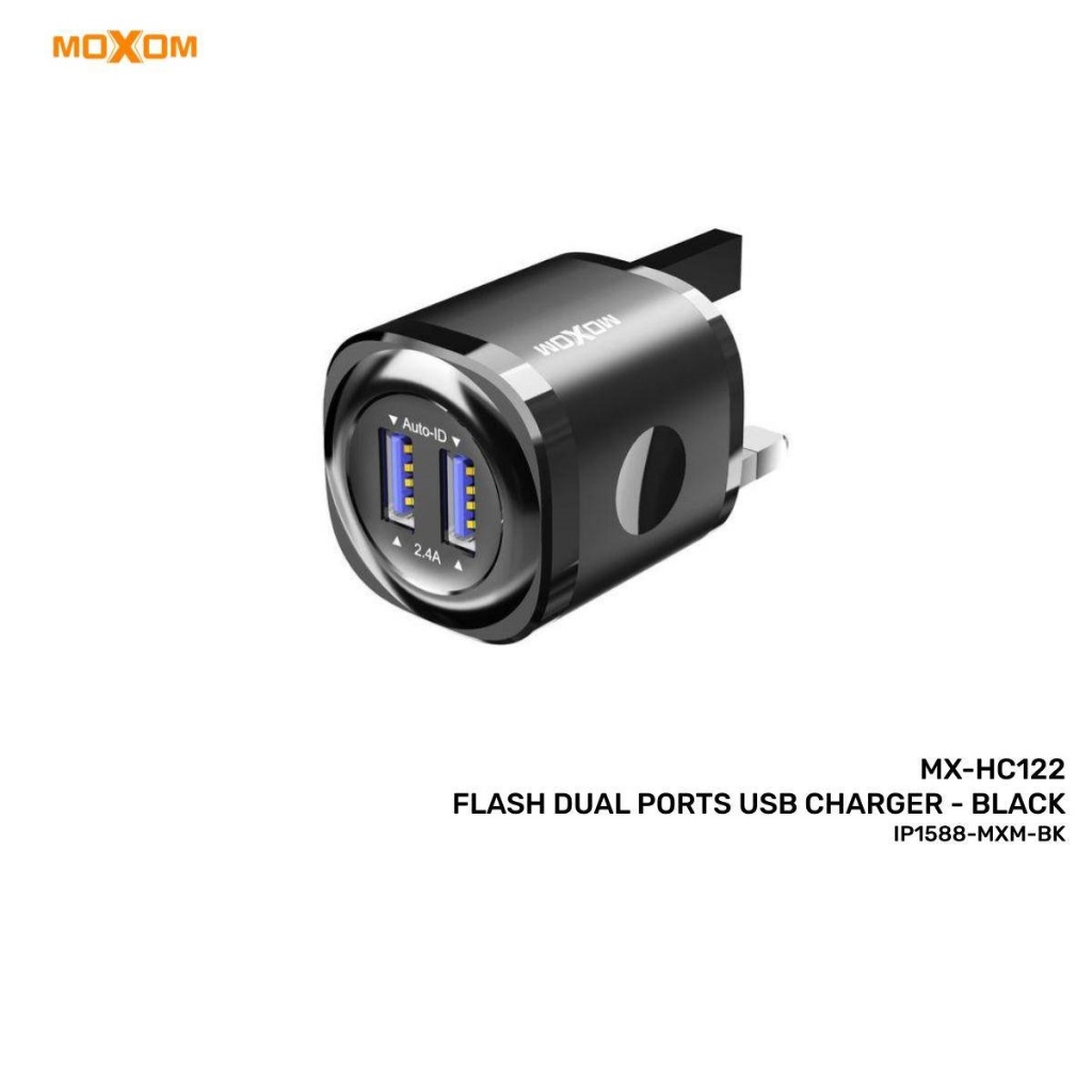 MOXOM MX-HC122 FLASH DUAL PORTS USB CHARGER 3MW - BLACK | Shopee Malaysia