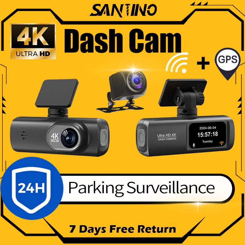 SANTINO V22 dual dash cam Car Dash Cam Pro Plus 4K UHD MDVR with GPS WIFI control 24H monitoring ...