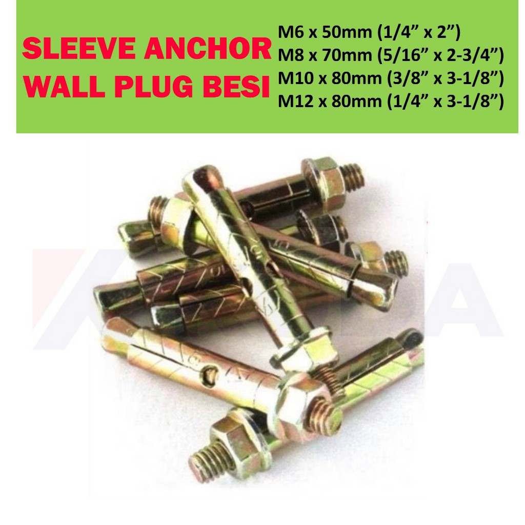 (1 piece) Sleeve Anchor Screw Wall Plug 1/4", 5/16", 3/8", 1/2" / Metal ...
