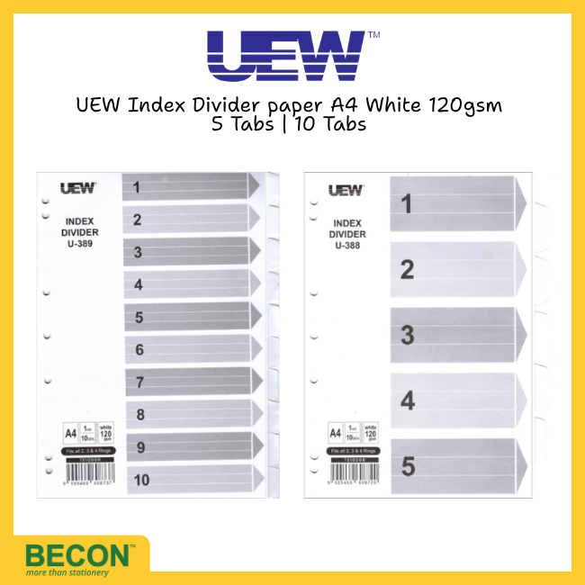 UEW Index Divider paper A4 White 120gsm 5 Tabs | 10 Tabs | Shopee Malaysia
