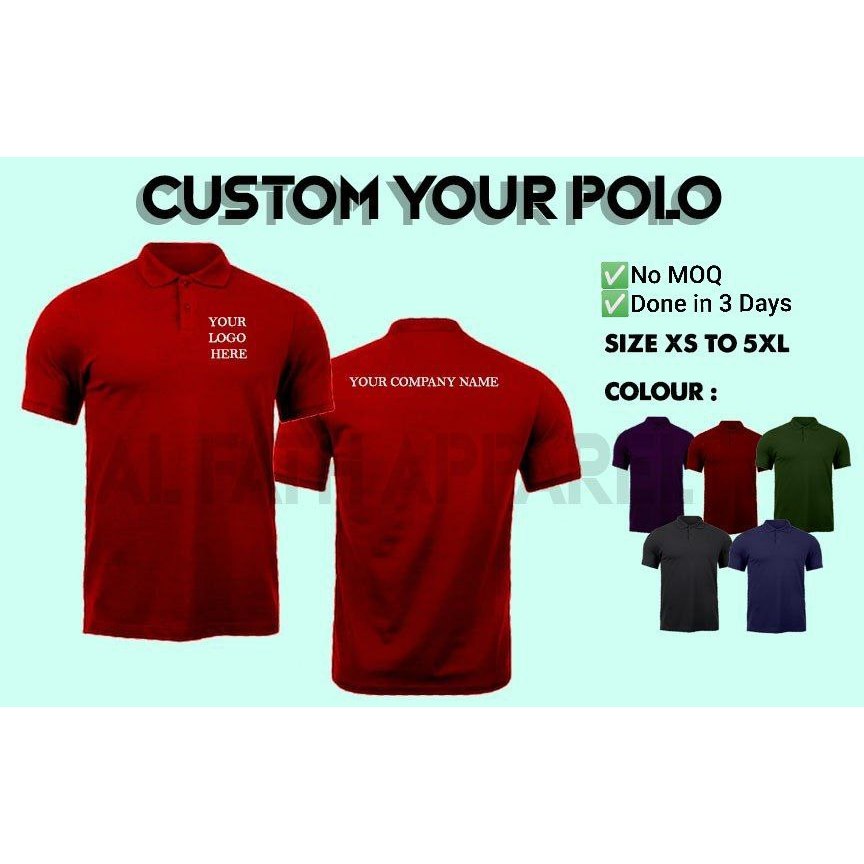 (No MOQ) POLO Tshirt Collar Custom Print 100% Polo Premium Cetak Baju ...