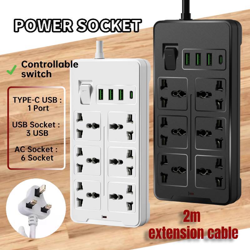 NEW UNIVERSAL Power Socket Extension With USB Power Strip Surge ...