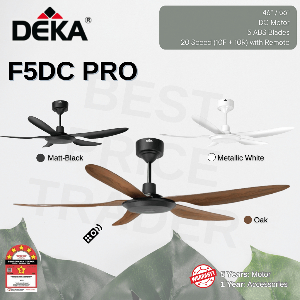 Deka F5DC PRO 56"/46" 5 Blades 20 Speed (10F + 10R) DC Motor Remote ...