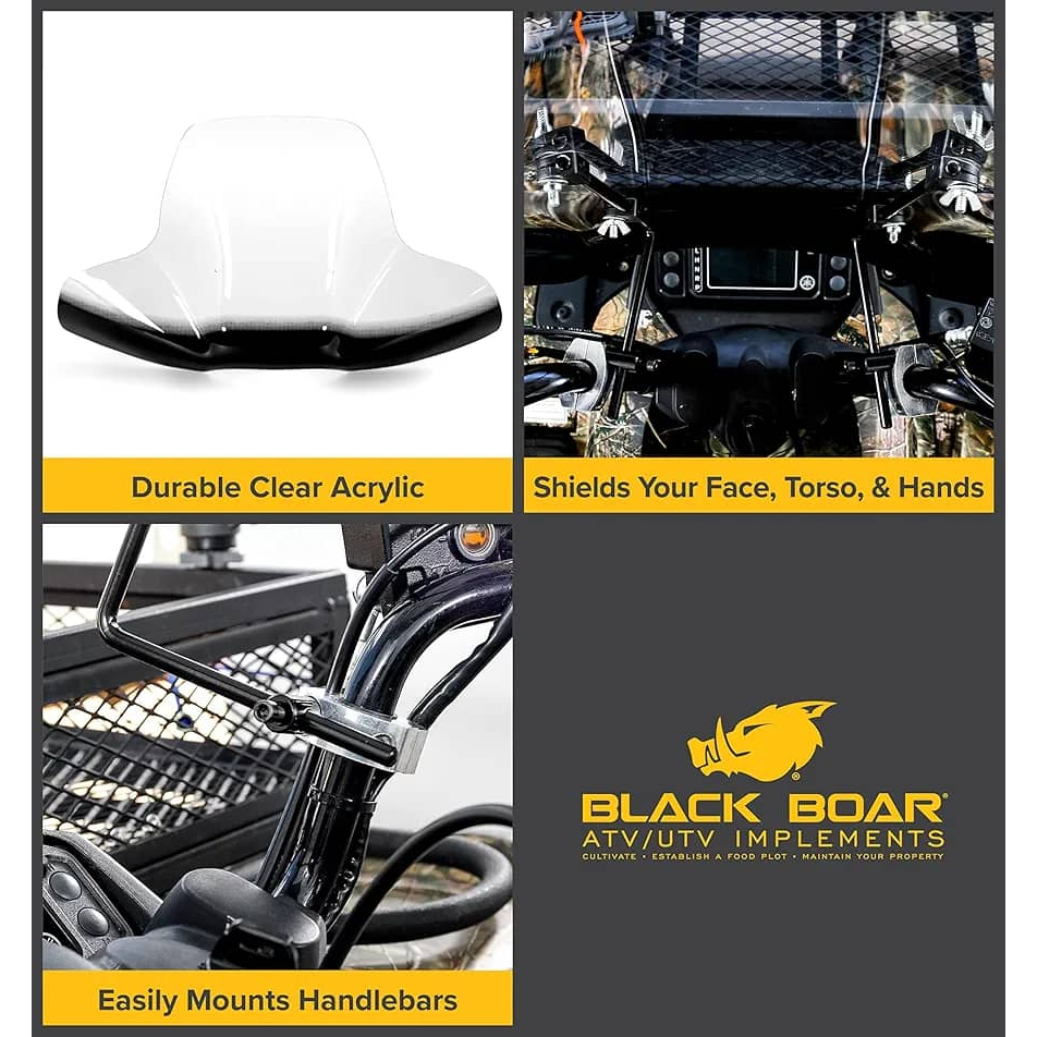 Black Boar ATV Windshield w/Hardware - Features Wrap-Around Design that ...