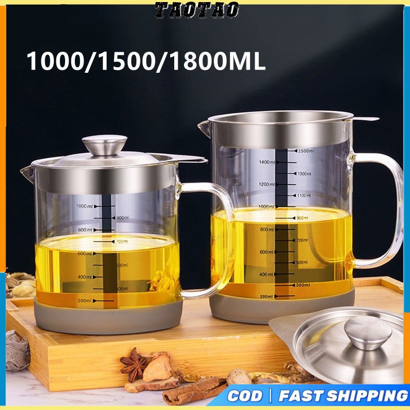 1800ML Oil Pot Filtering Oil Pot Borosilicate Glass Oil Filter Holder ...