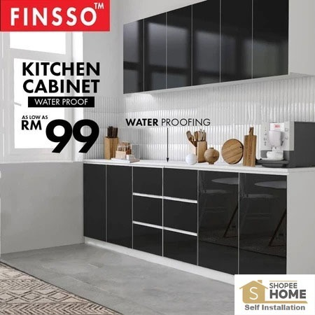 High Gloss kitchen cabinet with Waterproof Surface | Wall Shelves | Kabinet Dapur | Industrial ...