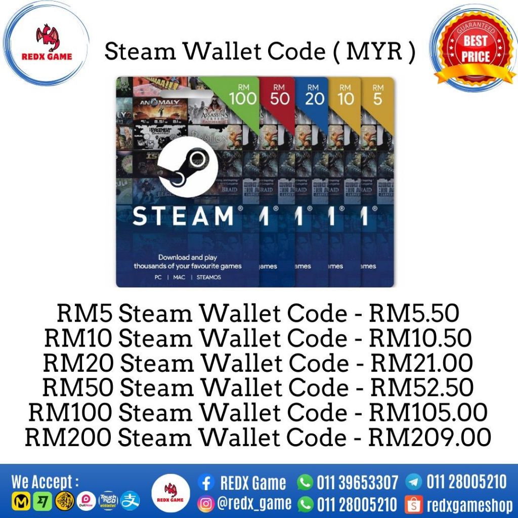 [MYR🇲🇾] Steam Wallet MY steam my Steam Code Steam Wallet Malaysia RM50, 100, 200, | Shopee Malaysia
