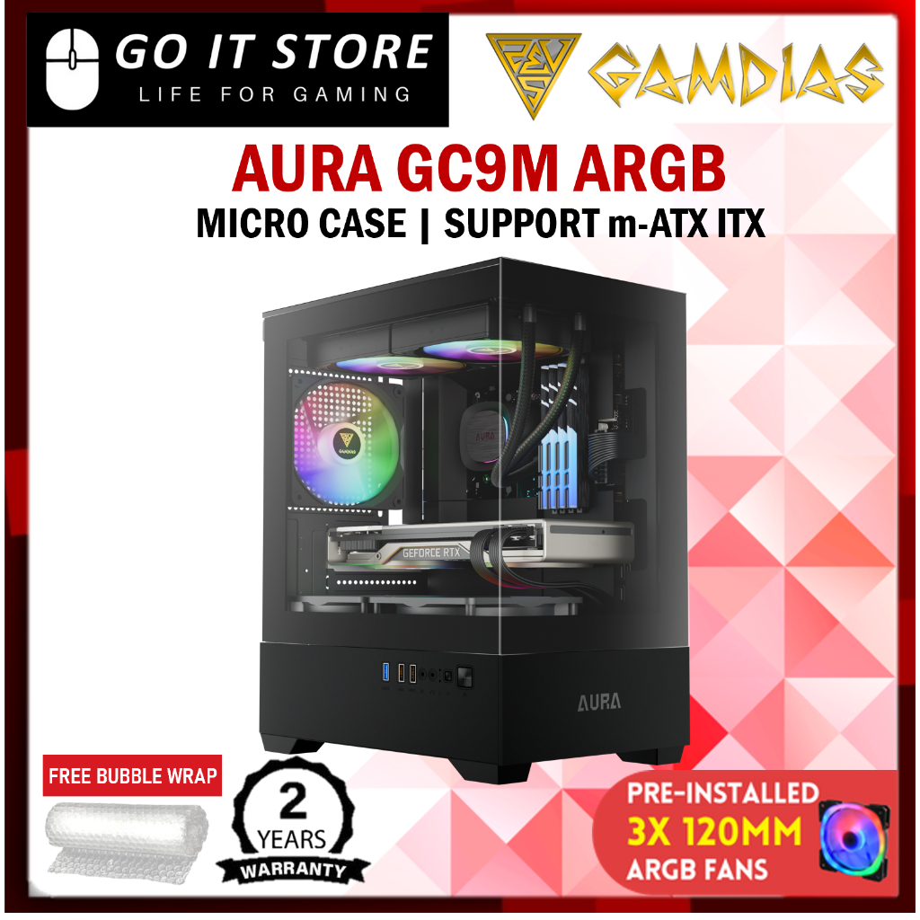 Gamdias AURA GC9M ARGB Micro-Tower PC Case Compact Tempered Glass ...