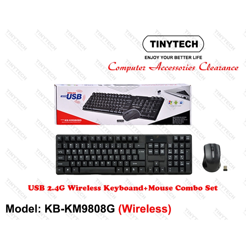 TINYTECH KB-KM9808G USB 2.4GHZ WIRELESS 104 KEYS KEYBOARD + MOUSE COMBO ...