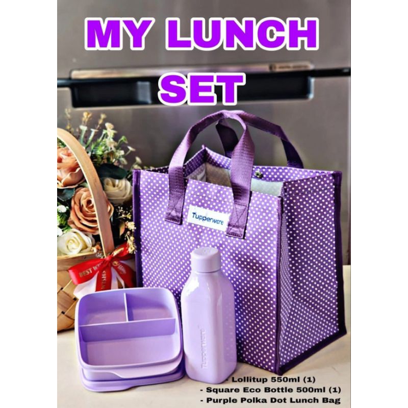 Tupperware My Polka Dot Purple Lunch Set (Set Bekal dan Botol Air ...