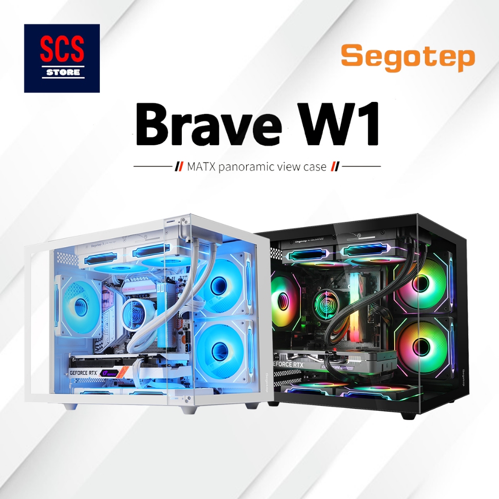 Segotep Brave W1 BLACK WHITE MATX Casing Tempered Glass Compact PC Case ...