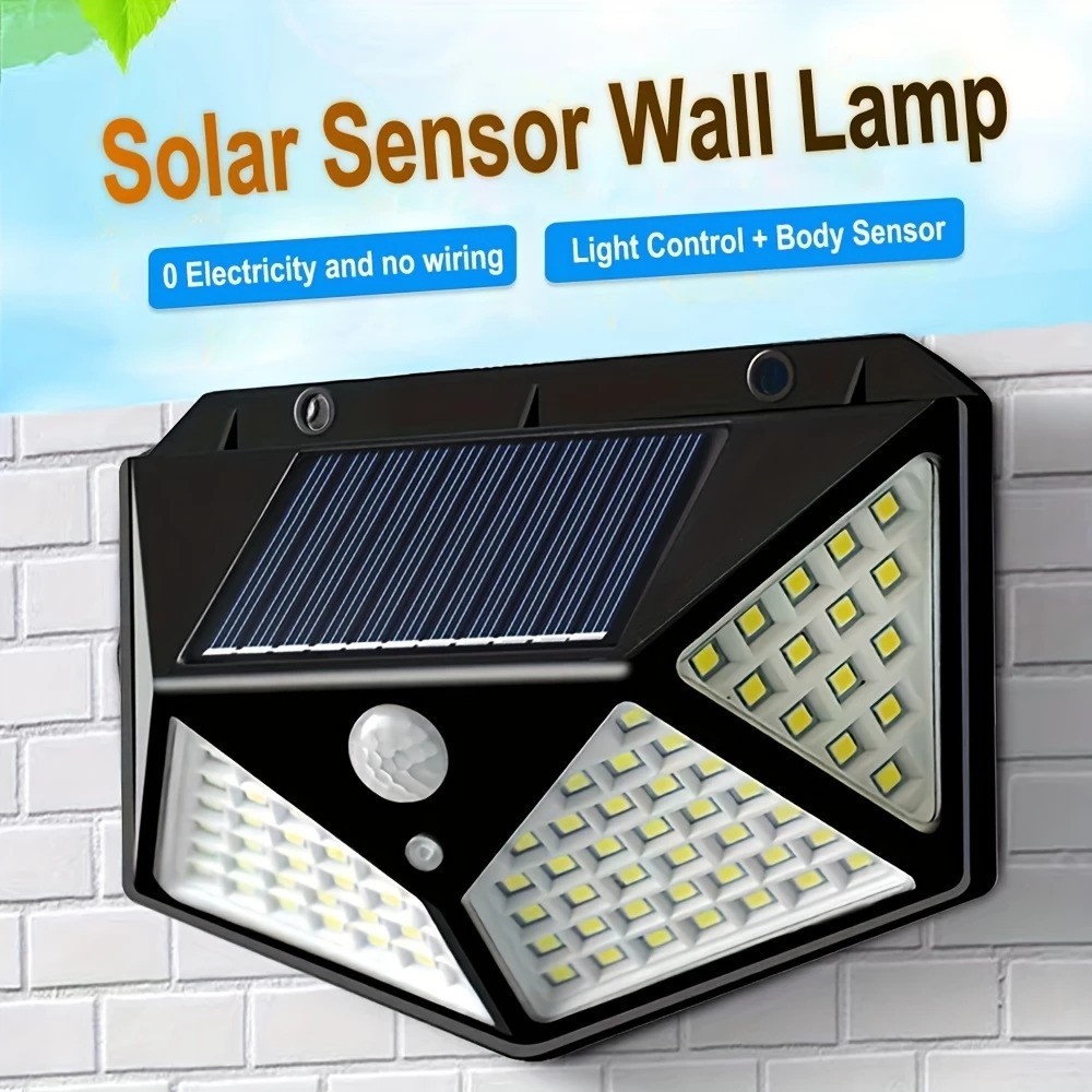【𝟯 𝗠𝗼𝗱𝗲𝘀 】100 LED Solar Light Motion Sensor Wall Courtyard Light Waterproof Energy Saving ...