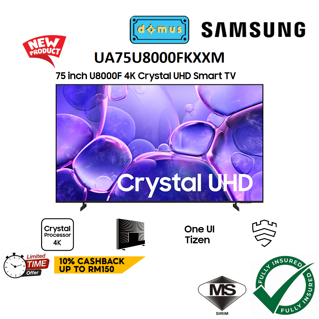 2025 Samsung Smart TV 75 Inch 4K Crystal UHD U8000F 75" Smart TV Murah Television 电视机 電視機 ...