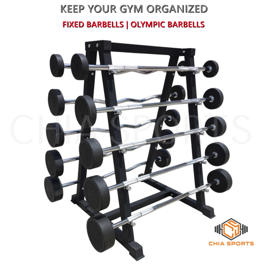 Vertical Barbell Rack 10 Tier Fixed Barbells Storage Holder ...