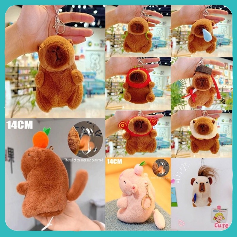 12CM Capybara Keychain Plush Pendant Key Chain Wag The Tail Doll Toy ...