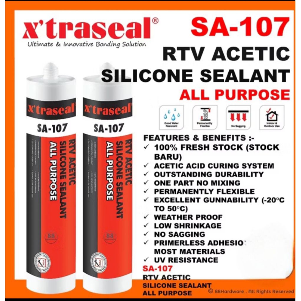 Xtraseal SA-107 All Purpose RTV Acetic Silicone Sealant (Clear /White /Black) | Shopee Malaysia