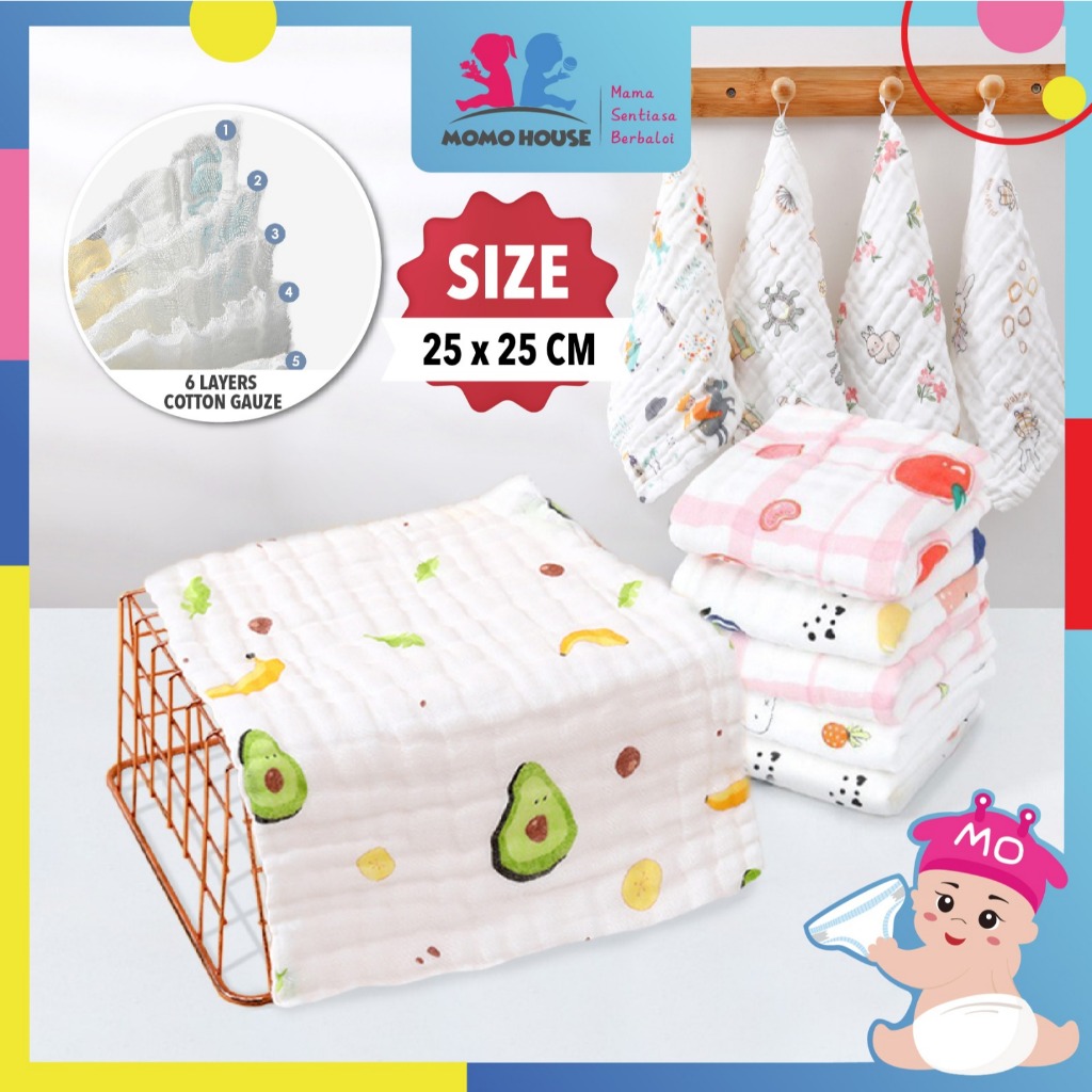 25*25cm Baby Handkerchief 6 Layer Sapu Tangan Bayi Baby Cotton Soft Six ...