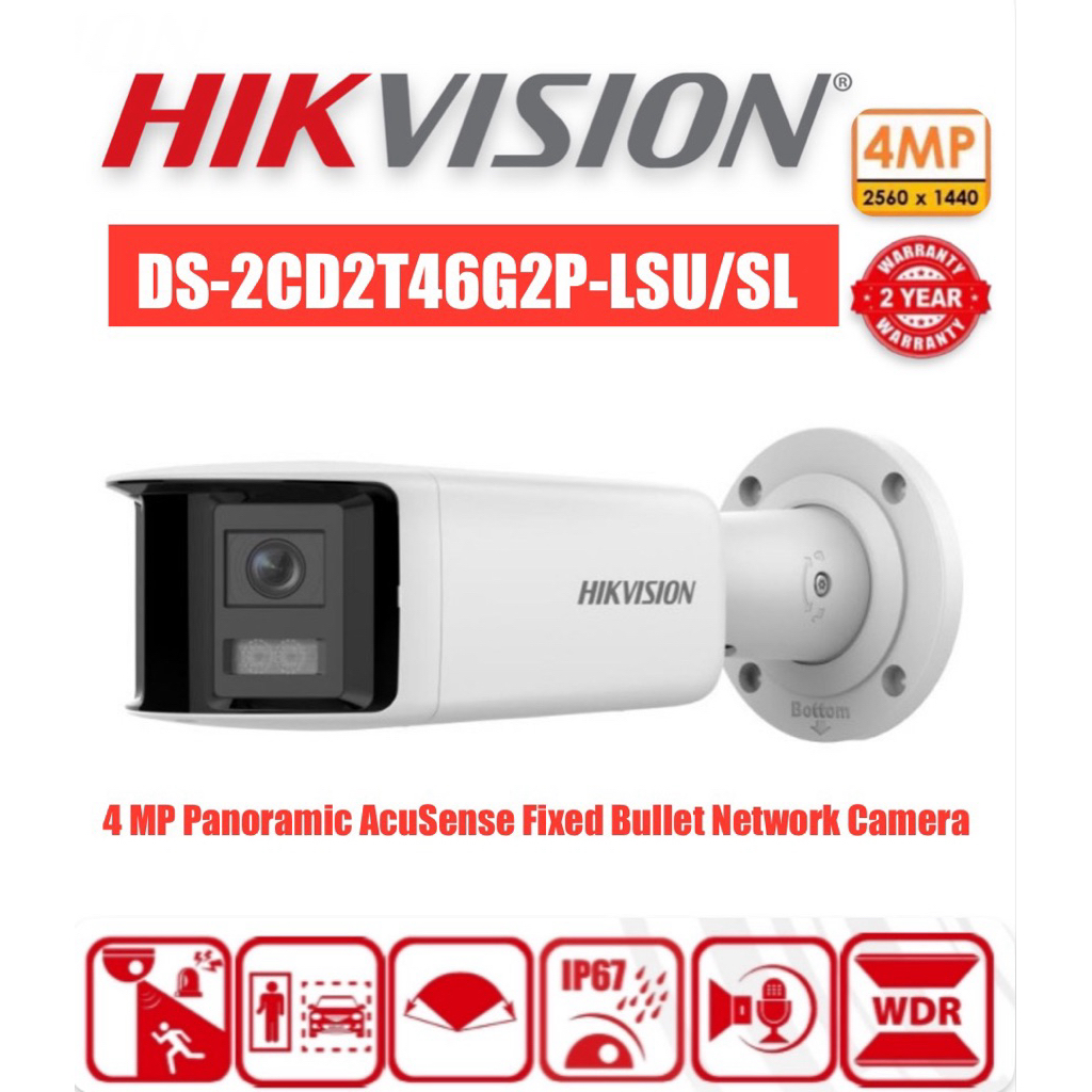 HIKVISION CCTV DS-2CD2T46G2P-ISU/SL 4MP Panoramic AcuSense Fixed Bullet Network Camera | Shopee ...