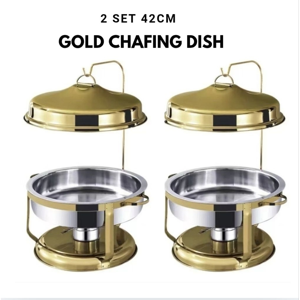 42cm Chafing Dish 2 Set Golden Bell Dome Bekas Gantung Buffet Serving ...