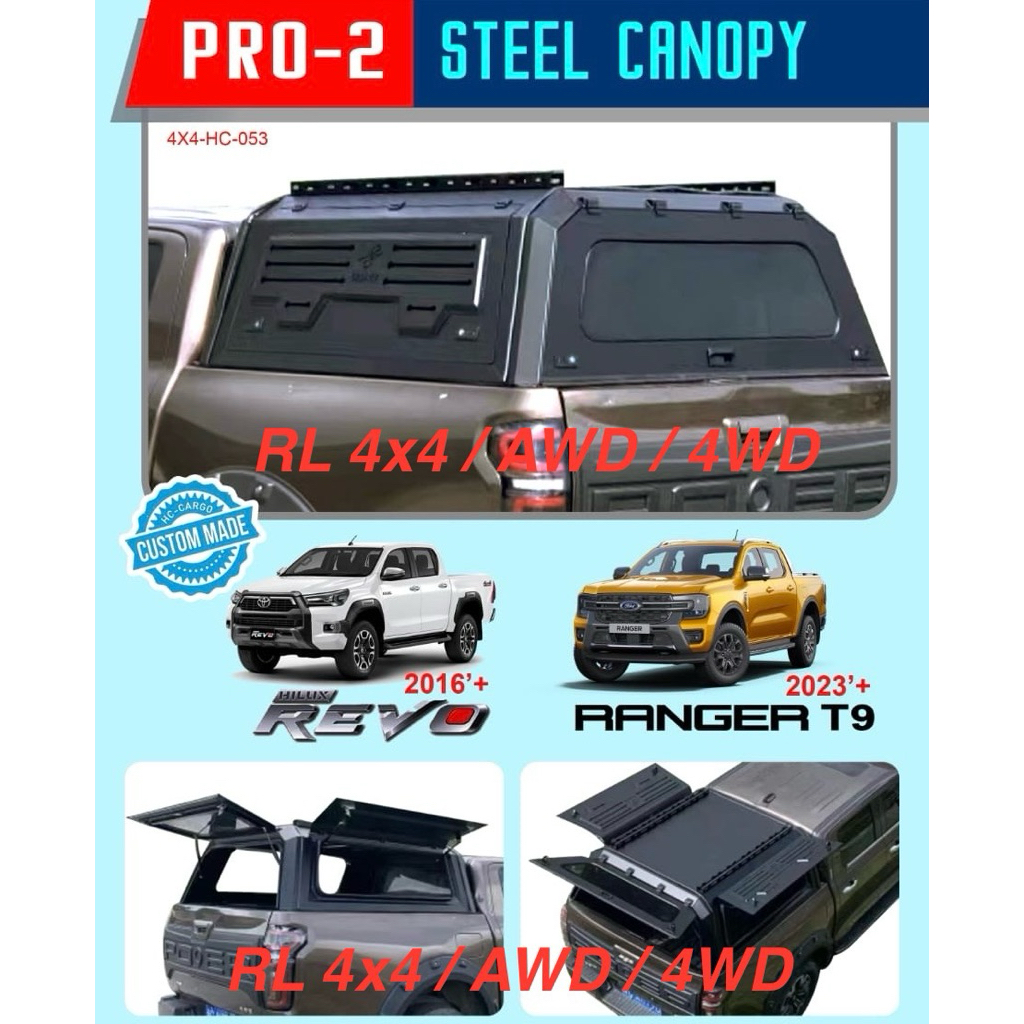 PRO 2 Steel rear steel flying canopy Dmax 2022- hilux revo Rocco rogue ...