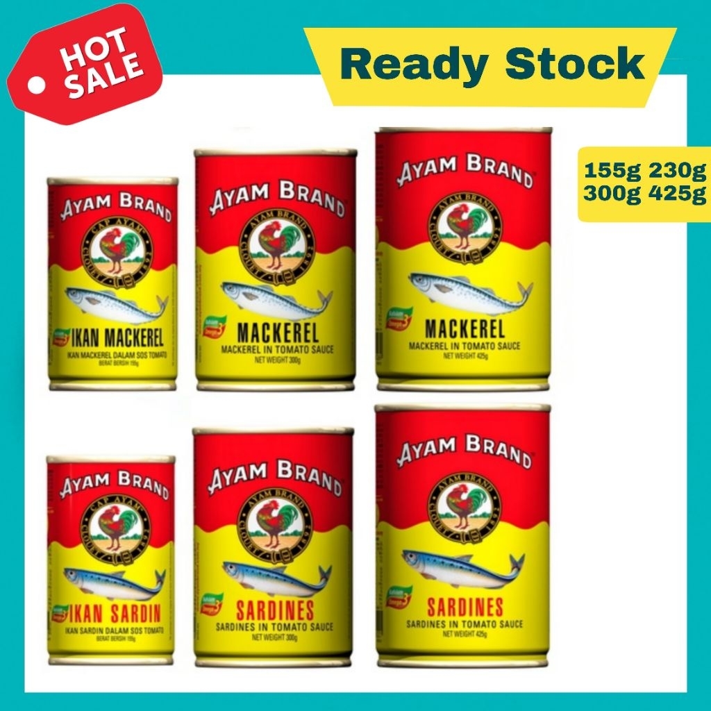 Ayam brand Sardines / Mackerel in Tomato Sauce 155g/ 230g/ 300g /425g ...