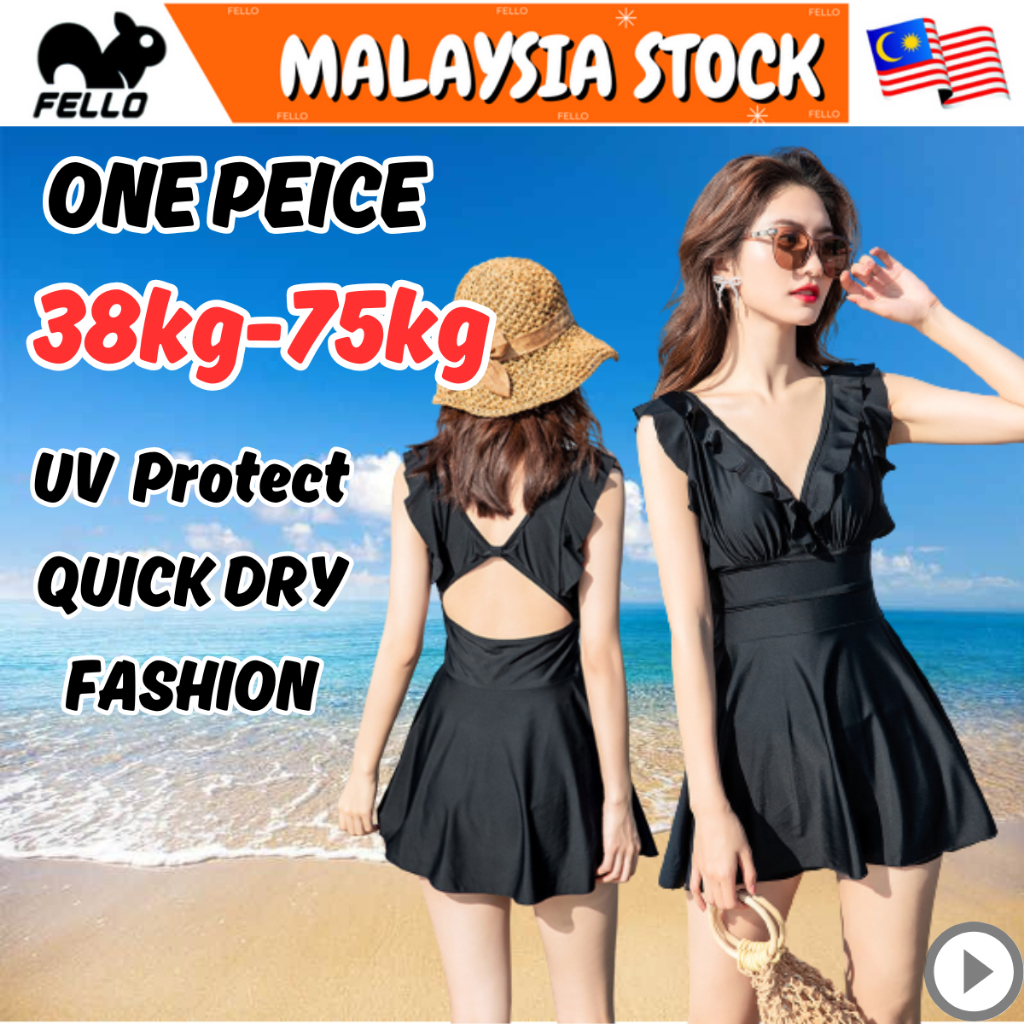 🇲🇾One Pcs UV Protect Lady Girl Sleeveless Skirt Pant Swimsuit Swimwear ...
