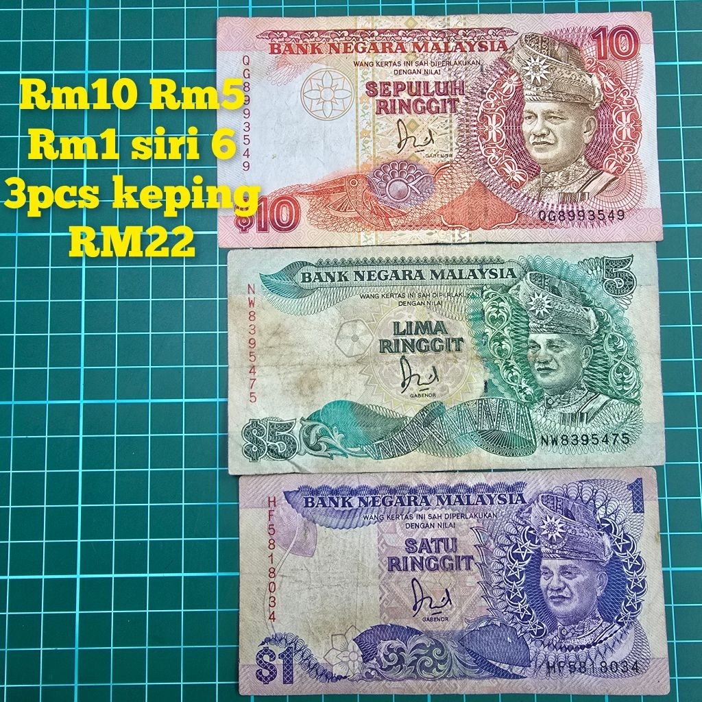 (A382) rm10 rm5 rm1 siri 6 duit kertas lama duit syiling lama barang antik barang lama mata wang ...