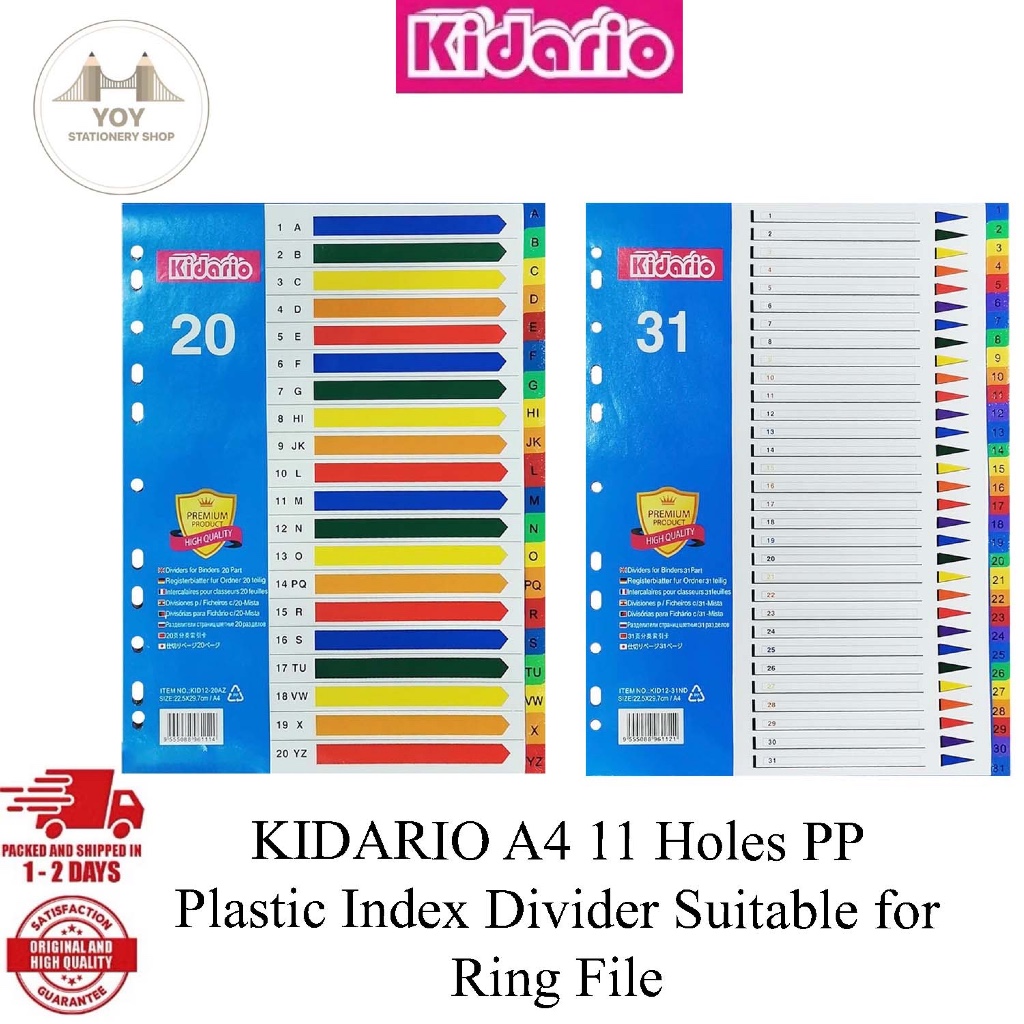 KIDARIO A4 11 Holes PP Plastic Index Divider Suitable for Ring File ...