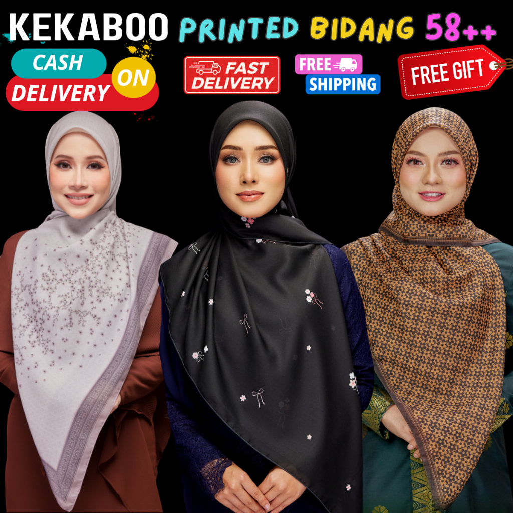 KEKABOO Tudung Bawal Cotton Printed Eksklusif Bidang 58 Extra Labuh ...