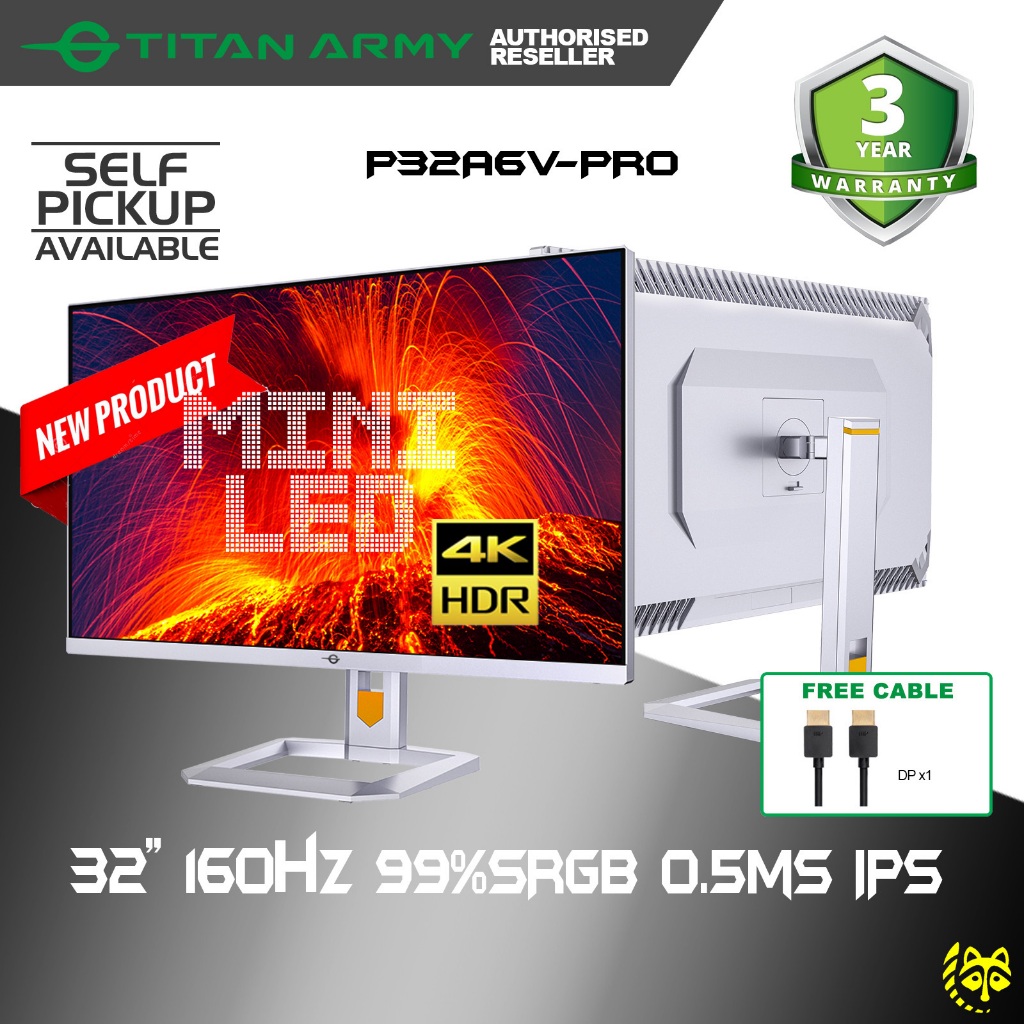 TITAN ARMY 32” MiniLED FAST IPS UHD 4K 160Hz 0.5ms 99%DCI-P3 HDR1000 HDMI2.1 Speaker Monitor ...