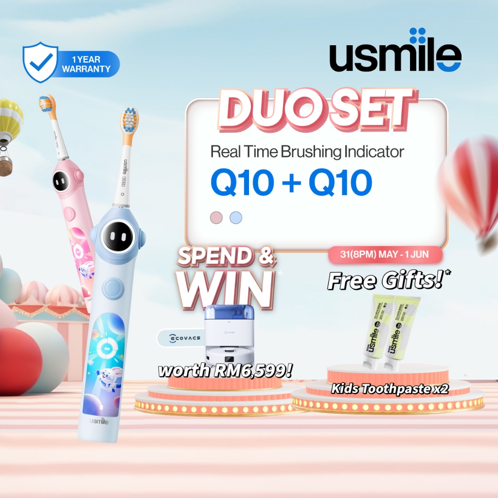 [DUO SET] usmile Q10 Kids Sonic Electric Toothbrush | Brush Indicator | 180 Day Batter Life ...